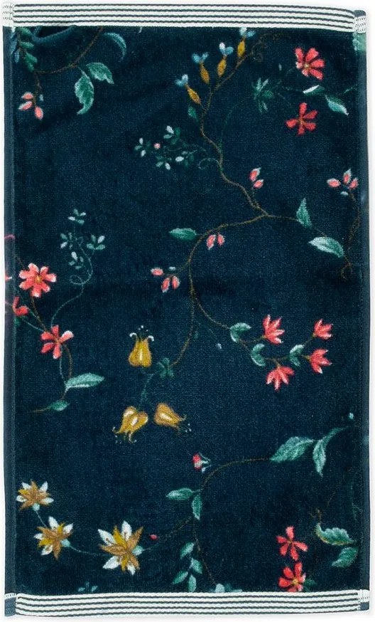 Pip Studio ručníky z bavlněného froté Les Fleurs, tmavě modré (Luxusní ručníky z bavlněného froté v designu Les Fleurs v tmavě modré barvě)