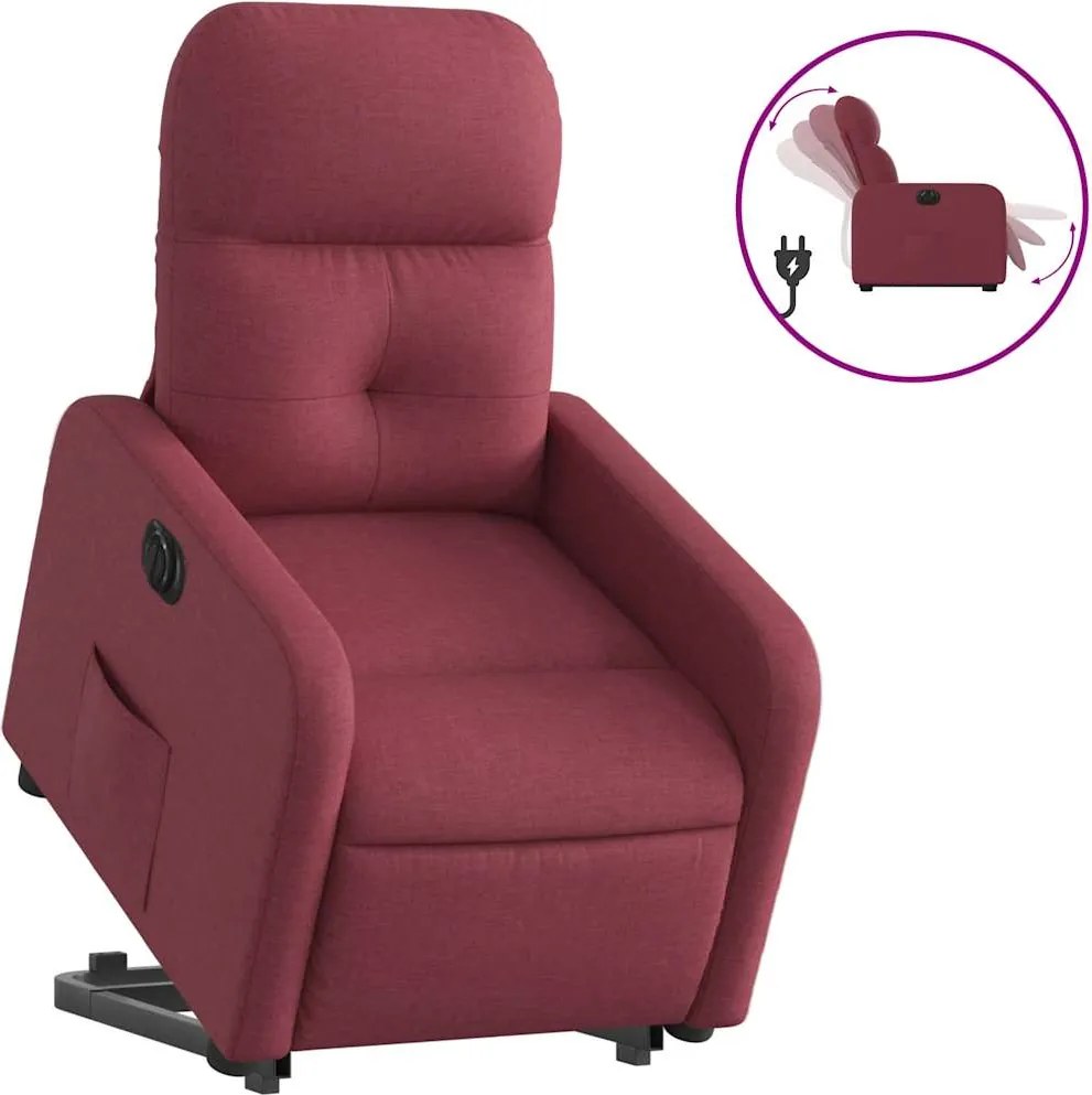 Elektrické zvedací polohovací křeslo vínové textil 3206816