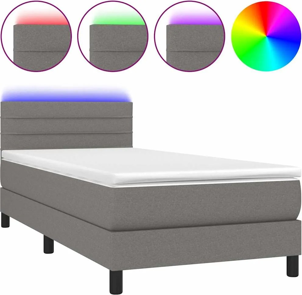 Box spring postel s matrací a LED tmavě šedá 90x200 cm textil 3133206