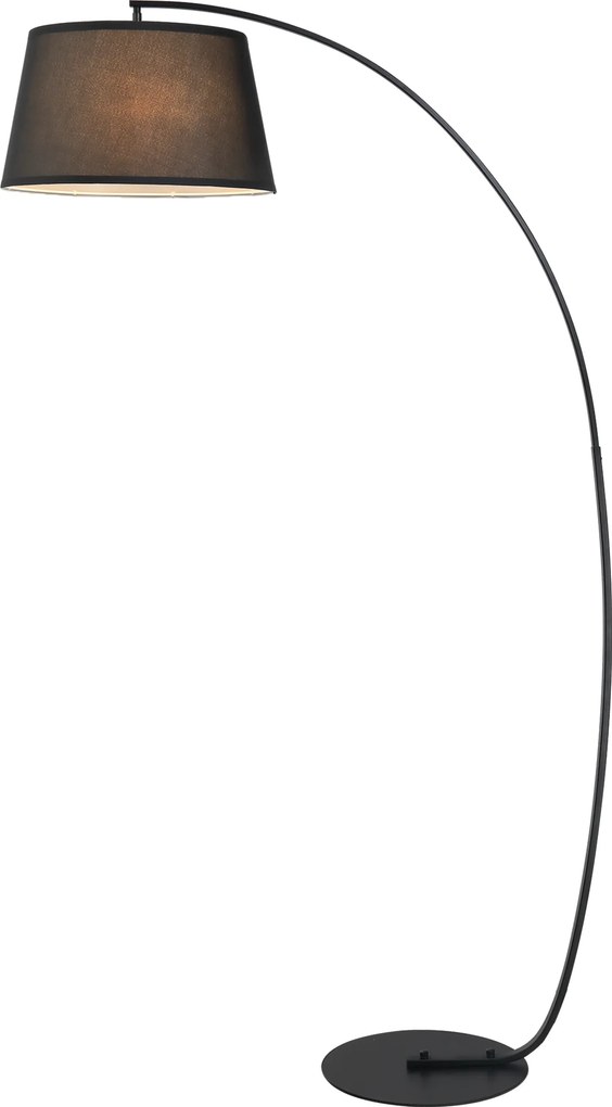 HOMCOM Stojací lampa, zakřivená stojací lampa s látkovým stínidlem, podlahová lampa s kulatou základnou, kov, 105D x 47Š x 190V cm, černá