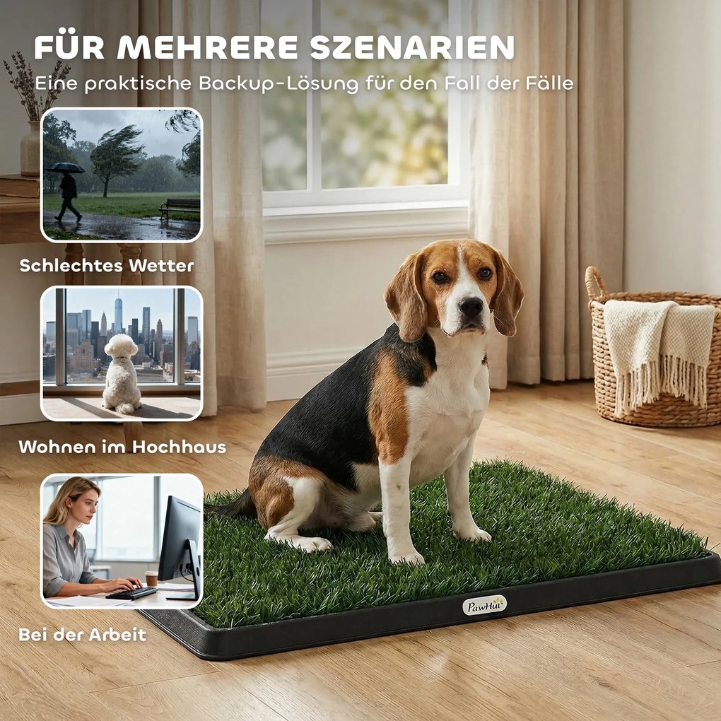 Záchod pro psy 76 x 50,5 cm Záchod pro psy se 2 umělými trávníky omyvatelný Záchod pro štěňata pro psy na balkón doma Černá+Zelená