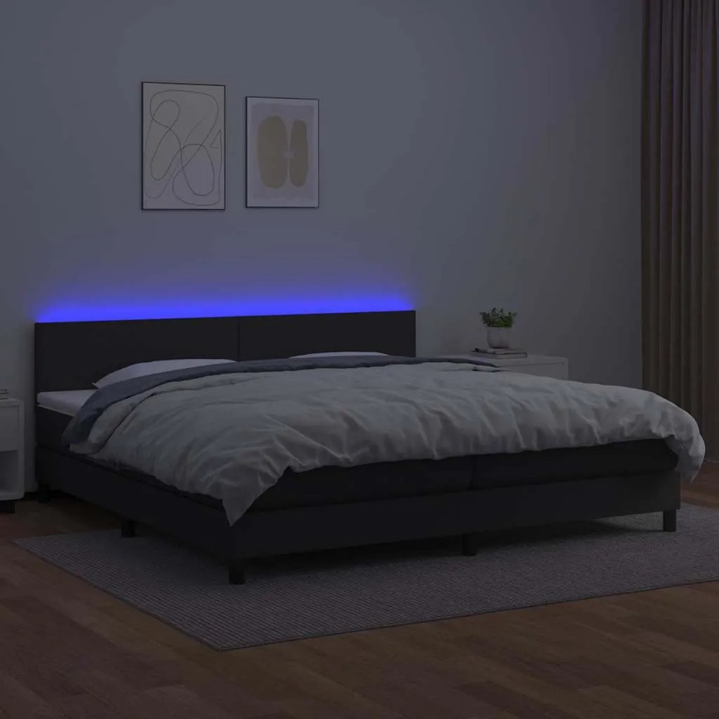 Box spring postel s matrací a LED černá 200x200 cm umělá kůže 3134123