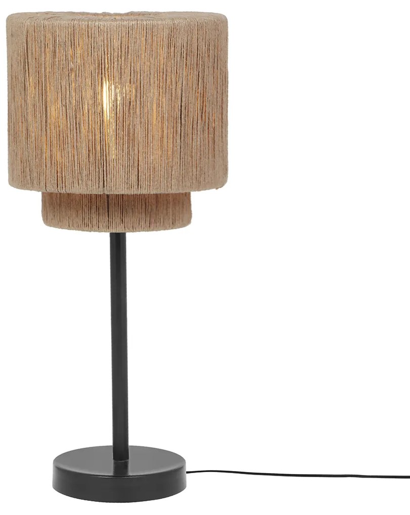 Japandi stolní lampa černá s hnědým lanem - Smilla