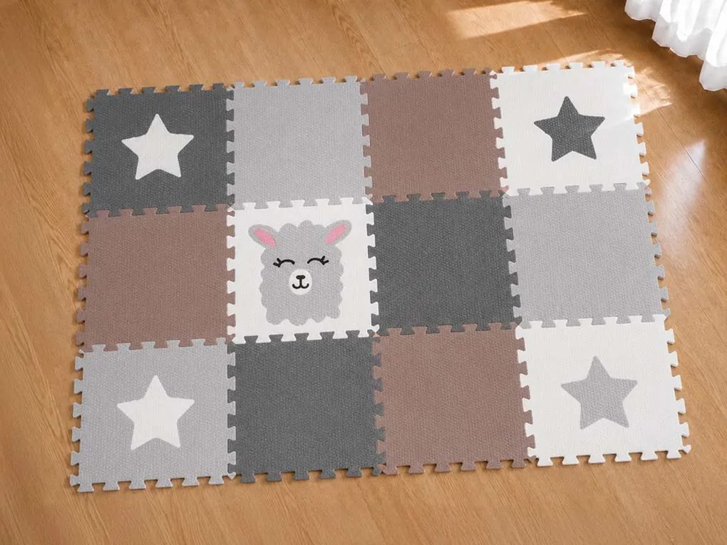 Dvanáctidílná puzzle podlaha do dětského pokoje ŠEDÉ HVĚZDY
