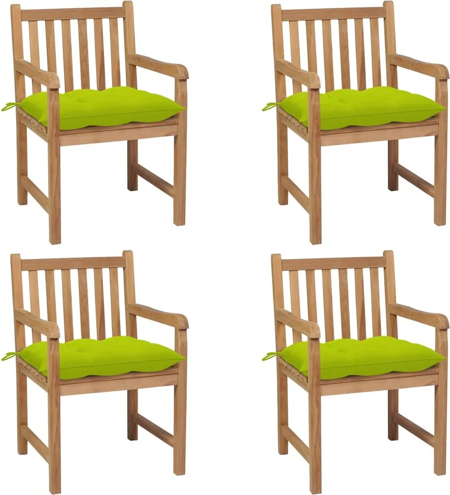 Zahradní židle 4 ks jasně zelené podušky masivní teak 3073030