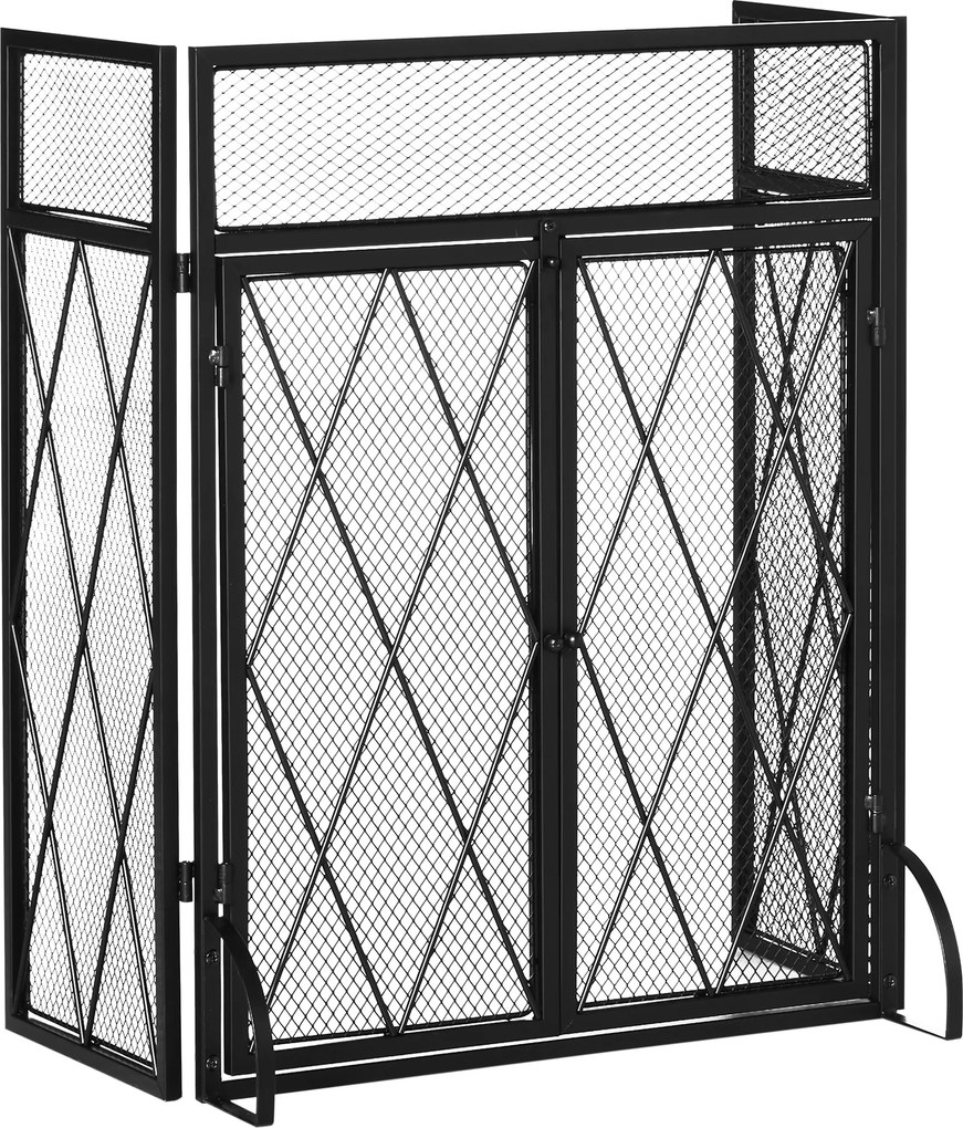 HOMCOM Ochranná obrazovka přediskových 3 ks. Kovářská železná obrazovka krbu Ochrana přediskových předměty kovová černá 120 x 79 cm