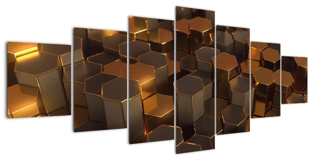 Obraz - Bronzové hexagony (210x100 cm)