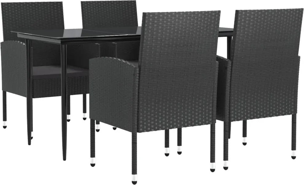 5dílný zahradní jídelní set černý polyratan a ocel 3203338
