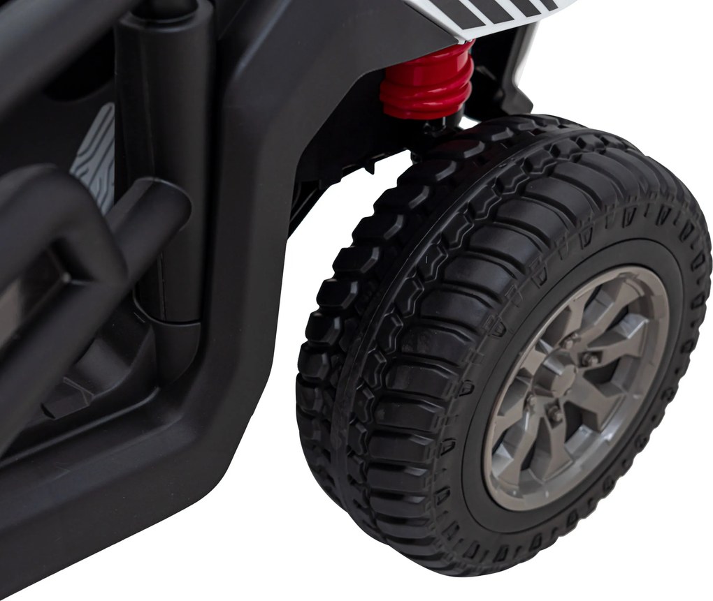 Ramiz Dětské auto Pick-Up Speed 900 bílé + pohon 4x4 + pohyblivá korba + zavazadlový prostor + dálkové ovládání + lopatka + LED a zvuky