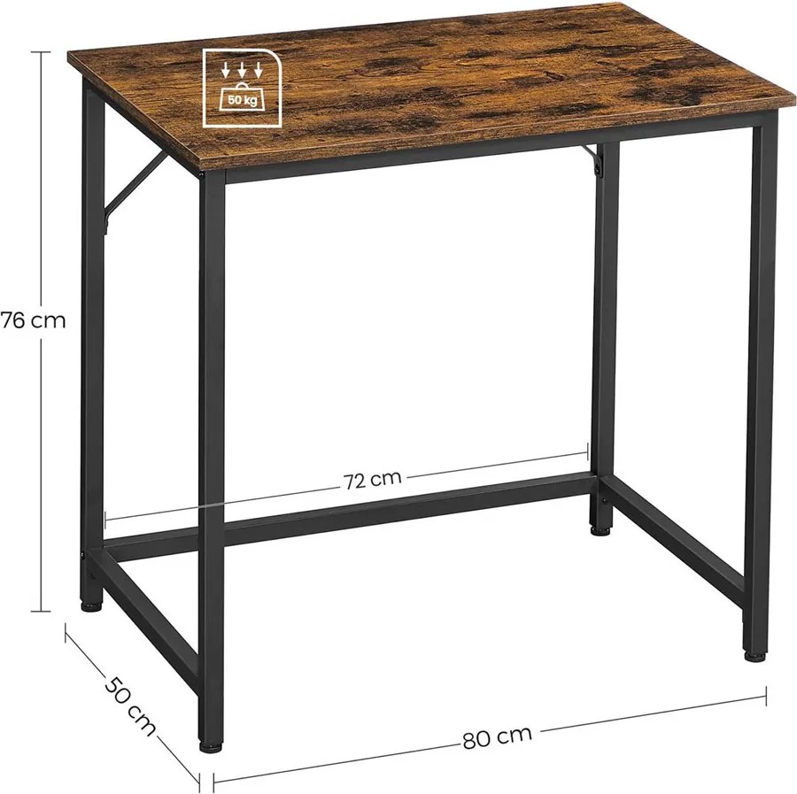 Kancelářský stůl URBAN v industriálním stylu, 80x50x75 cm, hnědá/černá Vasagle