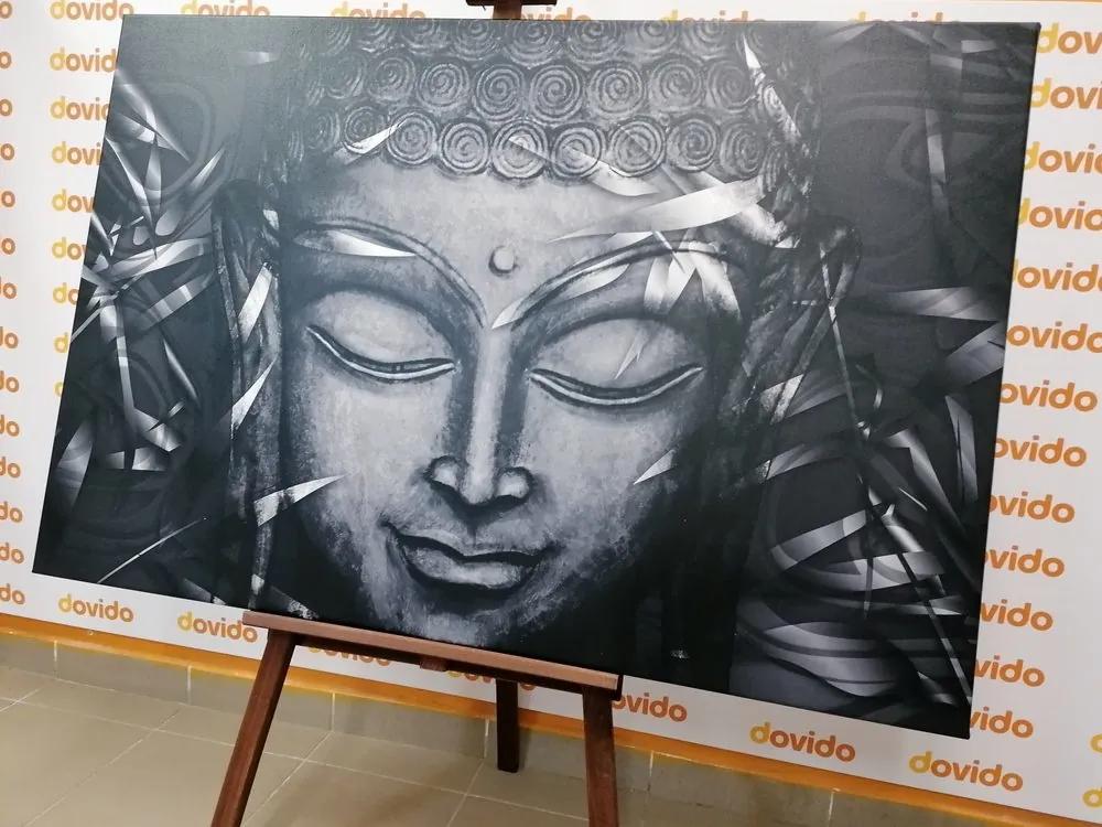 Obraz usmívající se Buddha v černobílém provedení - 120x80 cm