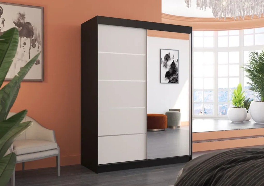 Šatní skříň s posuvnými dveřmi Limbo - 150 cm Barva: Černá