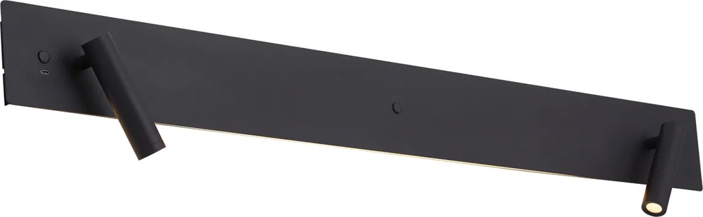 Moderní černé nástěnné svítidlo se 2 světly vč. LED s podsvícením a USB-C - Longly