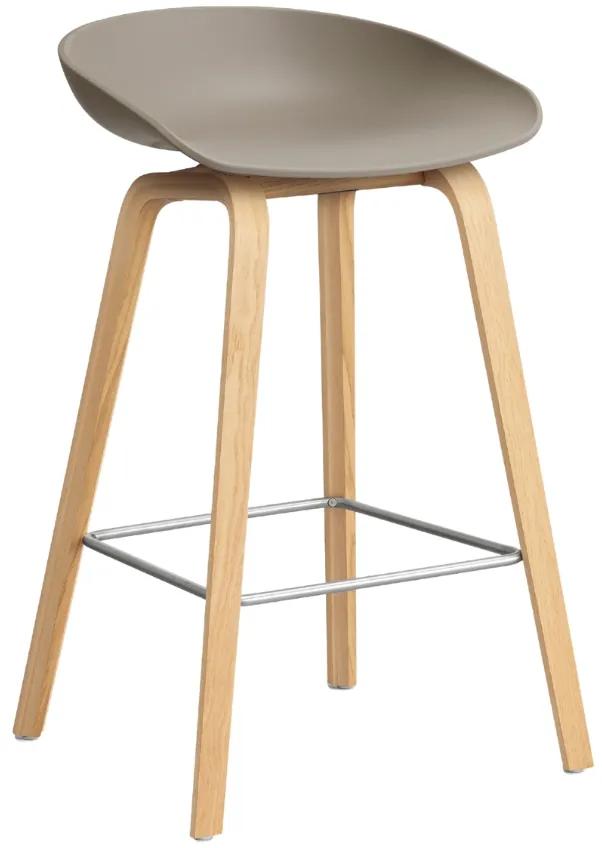 OnaDnes -20% Khaki plastová barová židle HAY AAS 32 s dubovou podnoží 65 cm