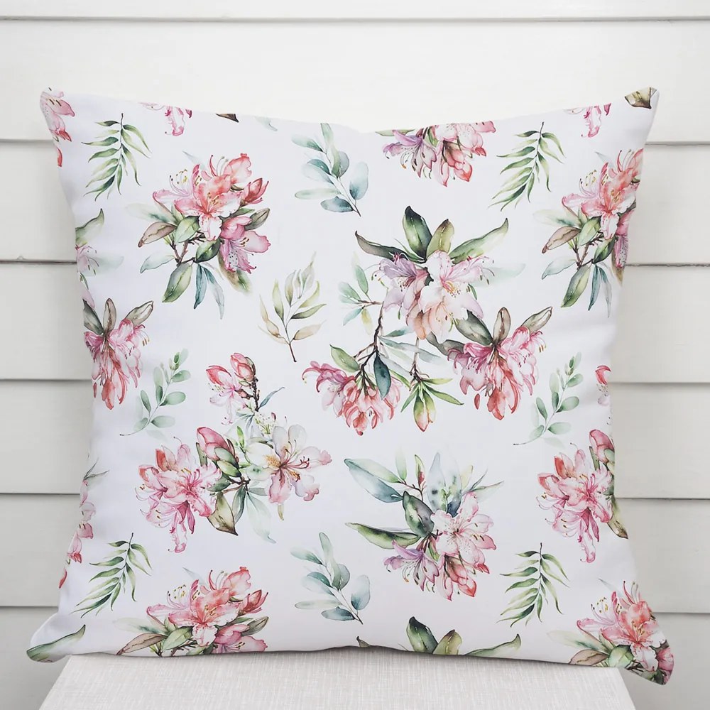 Biante Dekorační povlak na polštář TF-134 Akvarelové květy rododendronu na bílém 70 x 90 cm