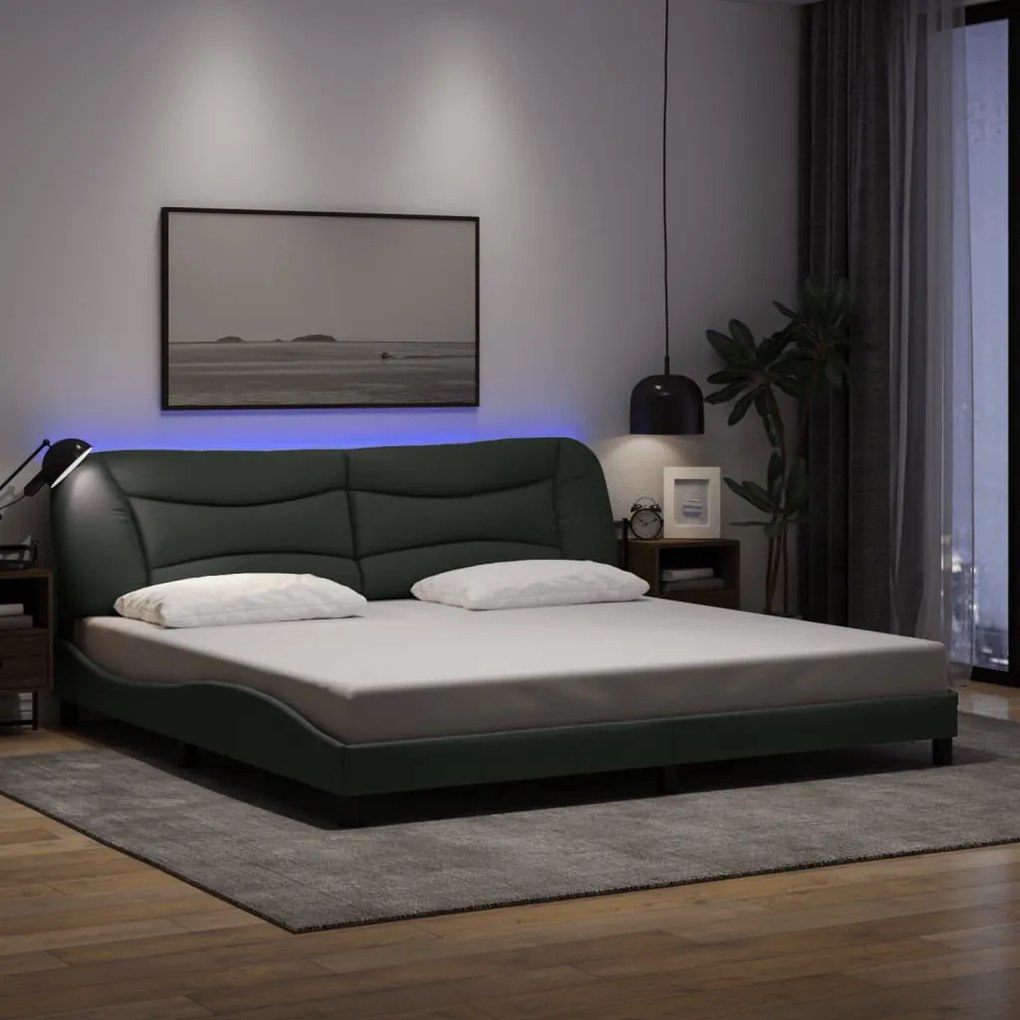 Rám postele s LED bez matrace Hvar Tmavě šedá 200x200 cm Látka 3213726