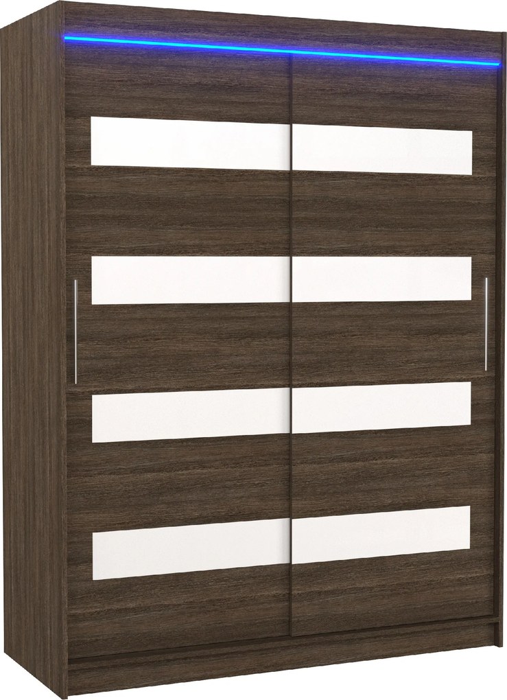 ADRK Furniture Posuvná skříň s lacobelem a LED osvětlením MARTINEZ 150 ADRK-SW-MAR-CHWL-150-L