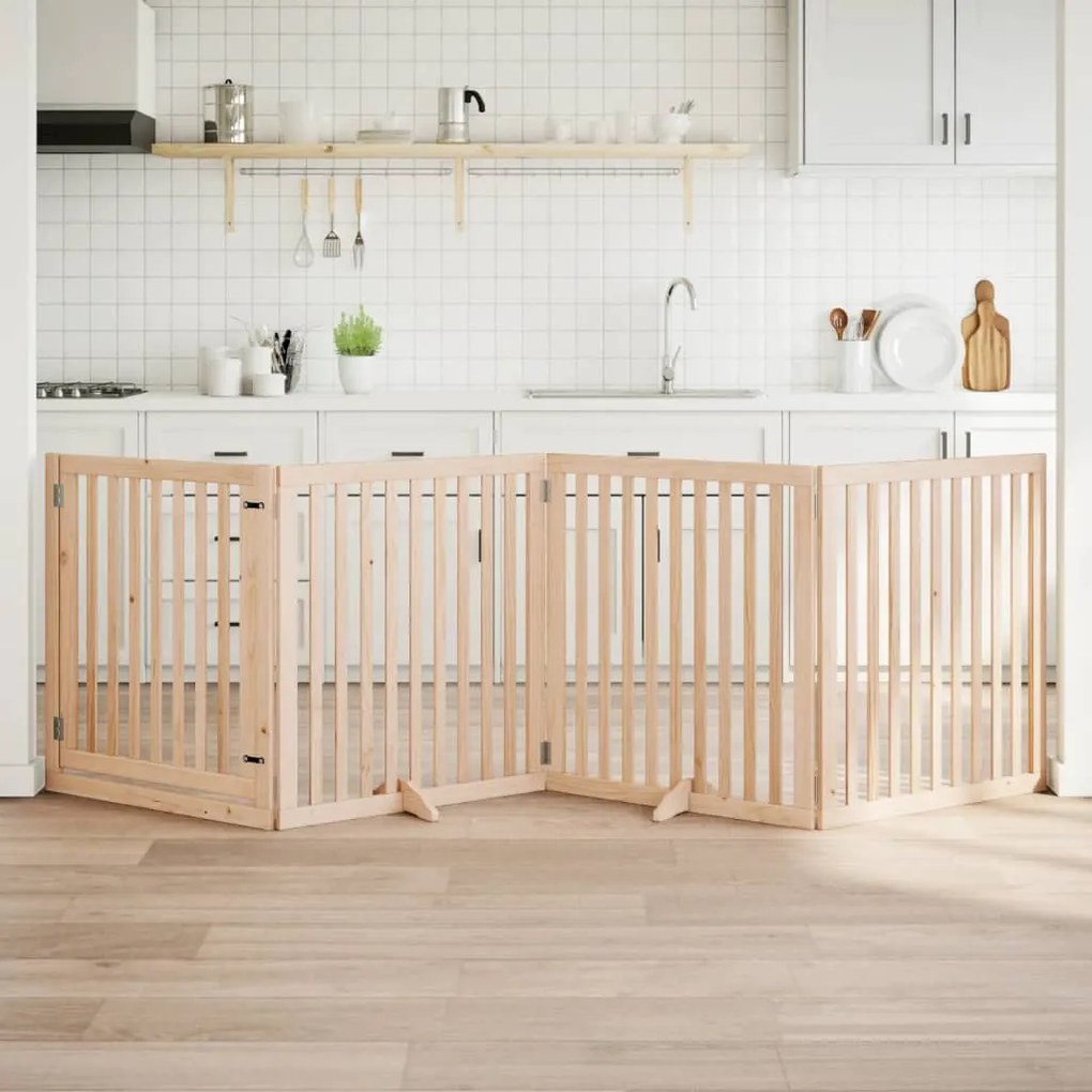 Zábrana pro psy s dvířky skládací 4 panely 320cm topolové dřevo