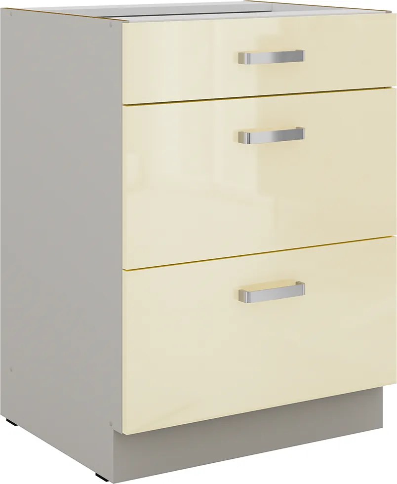 KARMEN | dolní skříňka 60 D 3S zásuvková | 60 cm | PREMIUM BOX | světle šedá/krémová lesk