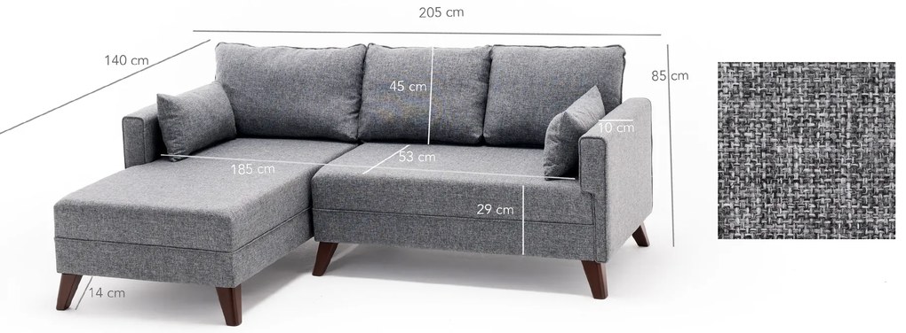 Hanah Home Dvoumístná pohovka BELLA šedá levá 205 cm s taburetem 825BLC1505