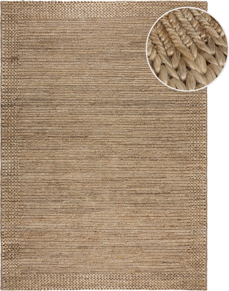 Flair Rugs, Kusový koberec Drew Braid Border Natural, 200x290, béžová, chodba / předsíň