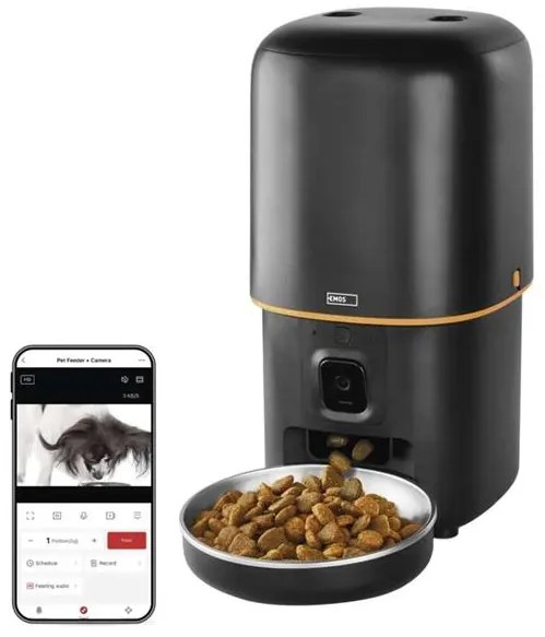 GoSmart dávkovač krmiva EMOS H6004 Pet Care s kamerou, 4 l, černý, Wi-Fi