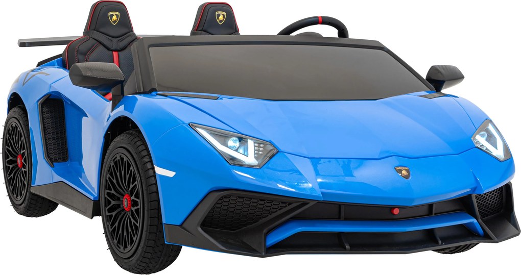 Ramiz Elektrické auto Lamborghini Aventador SV pro 2 děti Modré + Bezkartáčový motor + Nafukovací kola + LED audio