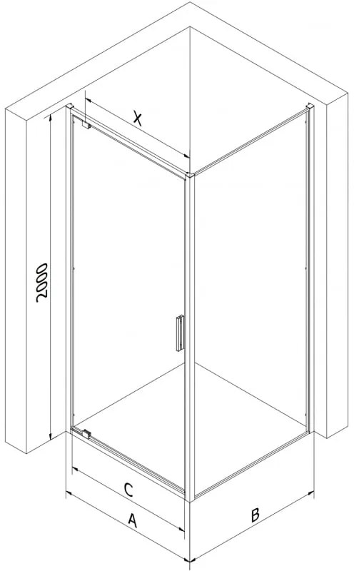 Mexen Exo, sprchový kout s křídlovými dveřmi 100 x 75 cm, 6mm čiré sklo, černý profil, 8181-100-075-70-00