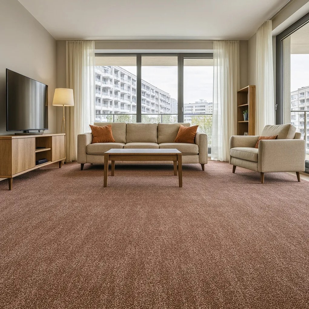 Spoltex, Metrážový koberec Leon 93244 Tm. Hnědý, na míru, šíře 3m,4m, hnědá, filc, ložnice