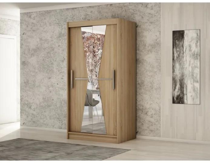 Šatní skříň s posuvnými dveřmi a zrcadly v šířce 120 cm MILANA - dub sonoma