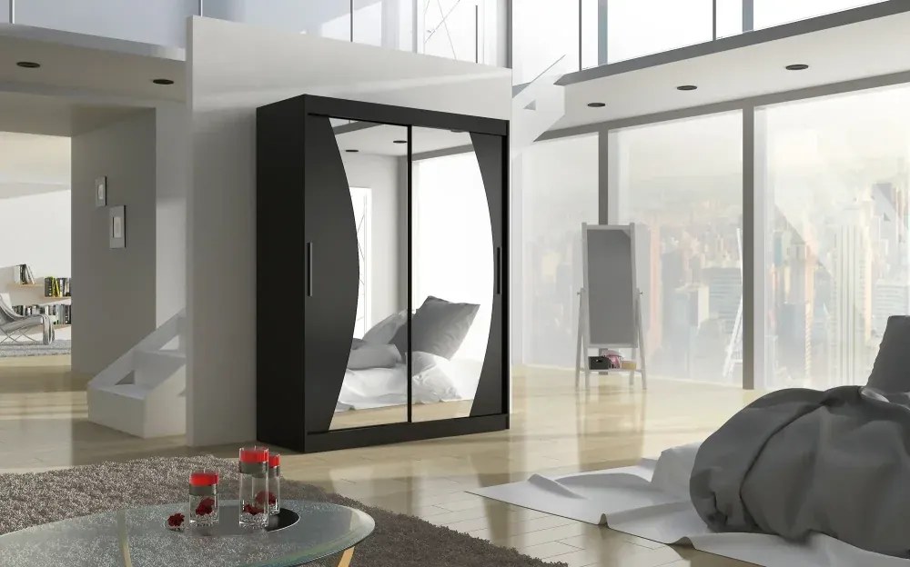Skříň posuvná se zrcadlem MODESTO 150 černá