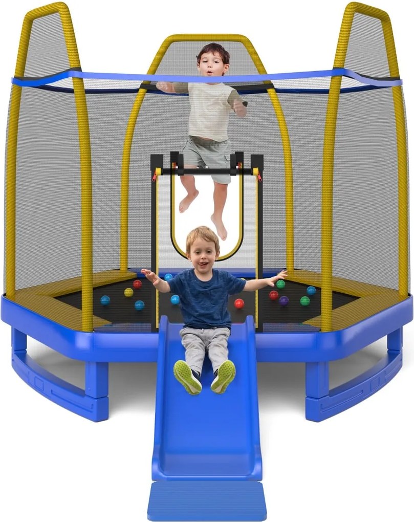 Costway Zahradní trampolína Ø 223 cm se skluzavkou, nosnost 270 kg