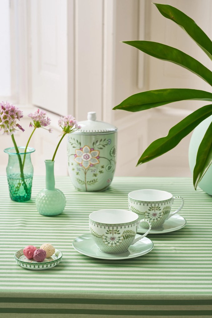 Pip Studio Lily & Lotus sada 2ks cappuccino šálků s podšálky 270ml, zelená