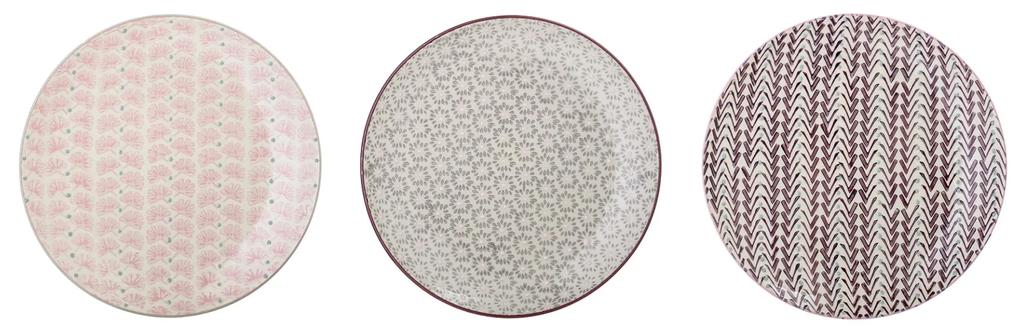 Bloomingville Keramický talíř Maya Plate Ø22 cm - 3 druhy A - růžové kytičky, multi barva, keramika