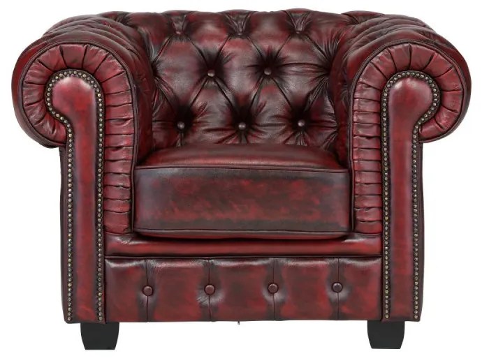 Massive home | Masivní křeslo Chesterfield z pravé kůže - červené