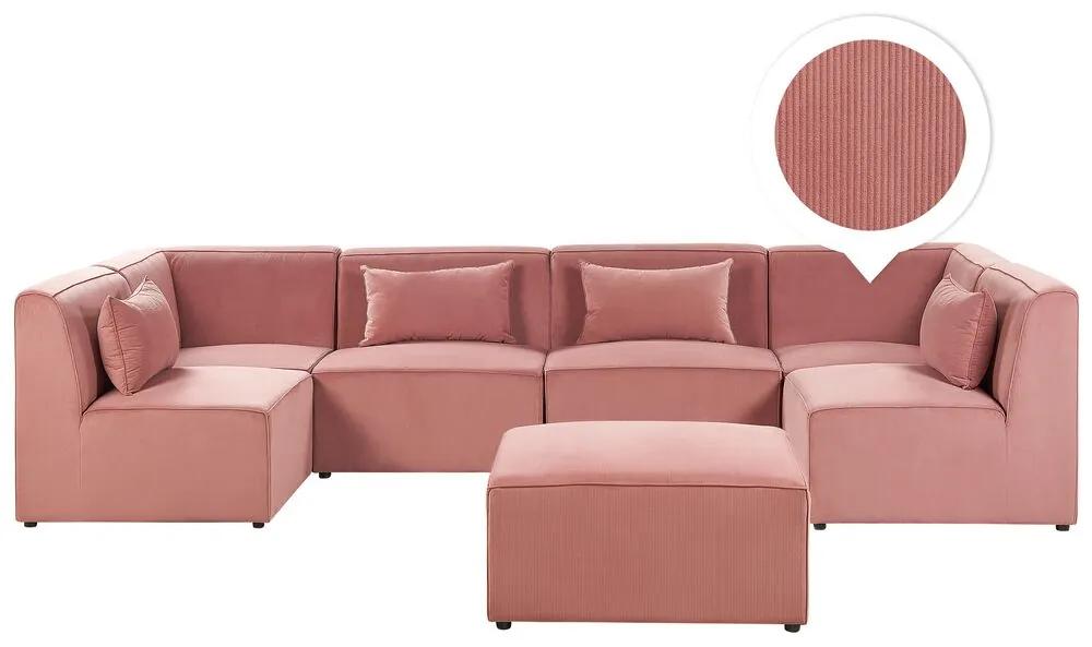 6místná modulární manšestrová pohovka s taburetem růžová LEMVIG Beliani