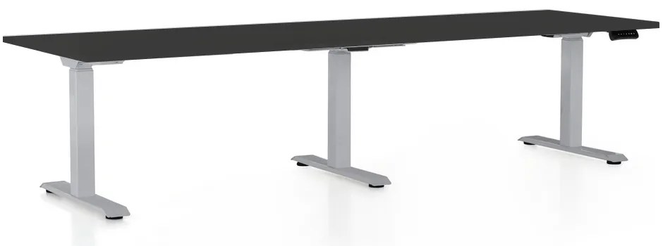 Výškově nastavitelný stůl OfficeTech Long, 260 x 80 cm, šedá podnož, černá