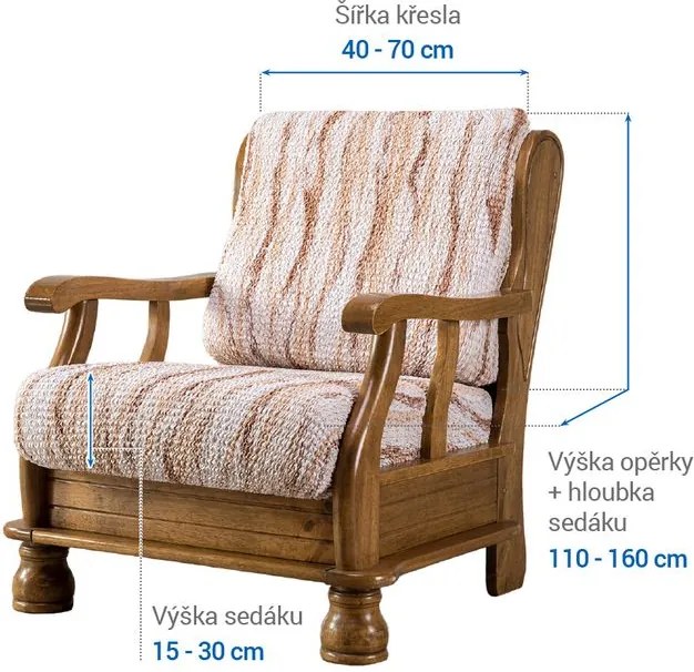 Bielastické potahy OCEANO NOVÉ béžové křeslo s dřevěnými rukojeťmi (š. 40 - 70 cm)