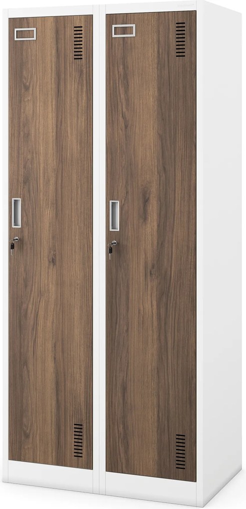 Zaměstnanecká skříňka čtyřkomorová bílá/ořech, 800x1800x500 mm: KACPER Eco Design