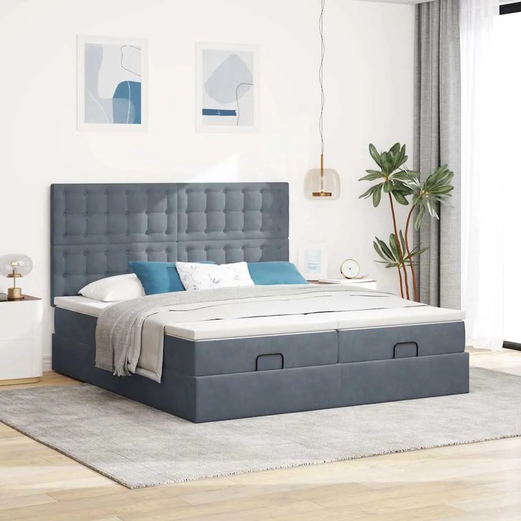 Osmanský rám postele s matracíes tmavě šedá 160x200cm samet 3314652