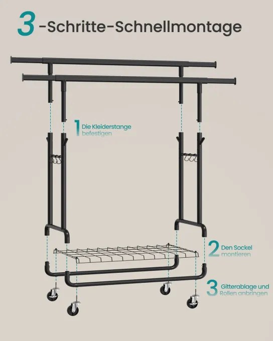 Věšákový stojan na kolečkách HSR015B01