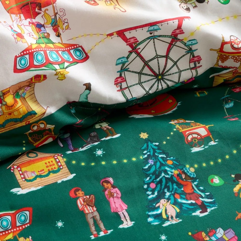 Zelené bavlněné dětské povlečení do postýlky 120x150 cm Christmas Fairground – Belle & Boo