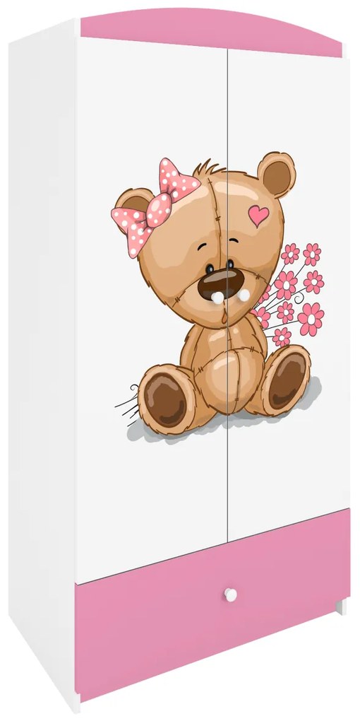 Dětská skříň Babydreams 90 cm méďa s kytičkami růžová