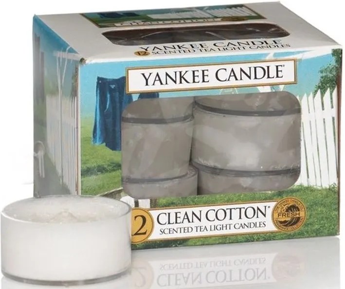 Čajová svíčka Clean Cotton, set 12ks, Yankee Candle