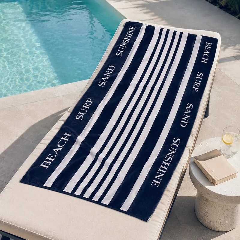 SCANquilt plážová osuška VELUR beach surf modrobílá 90 x 180 cm