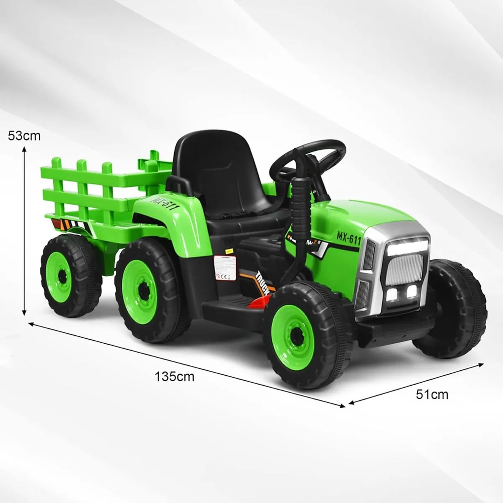 Costway 3-rychlostní dětský traktor 12 V pojízdný traktor s odnímatelným