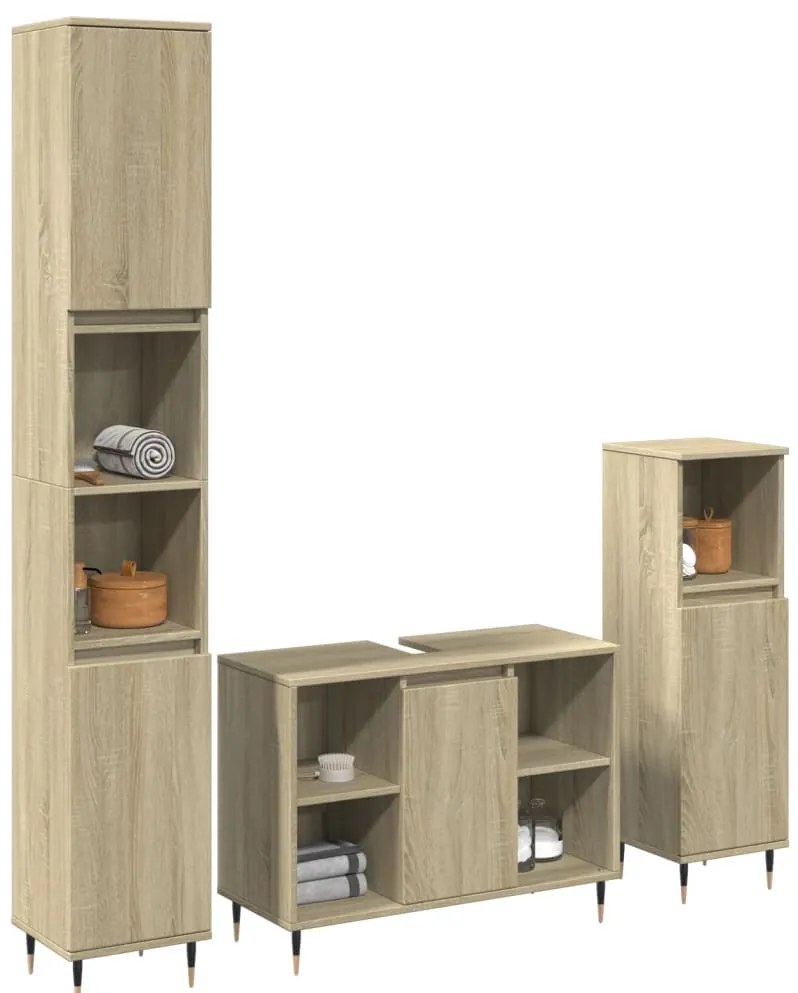 3dílný set koupelnového nábytku dub sonoma kompozitní dřevo 3307679