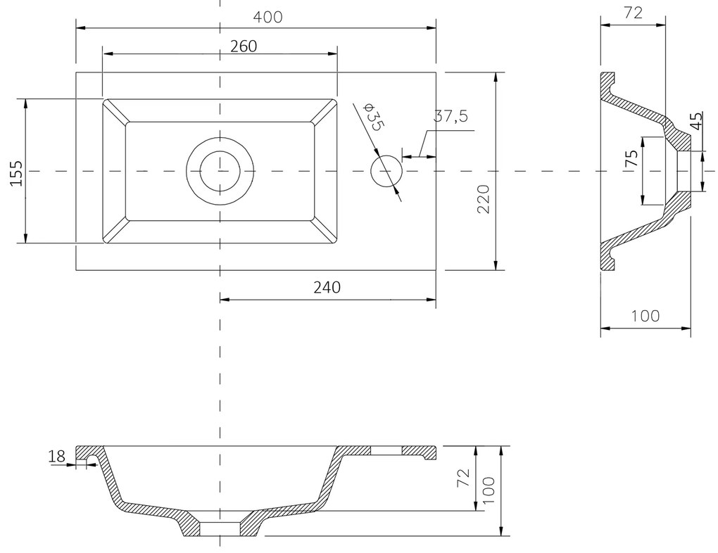 Aqualine ZOJA skříňka s keramickým umyvadlem 40 x 22 cm dub platin 51049DP-01