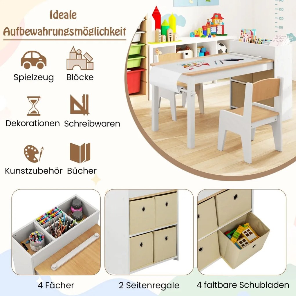 Costway Sada uměleckých stolků a židlí pro děti kreslící stůl se 2 židličkami