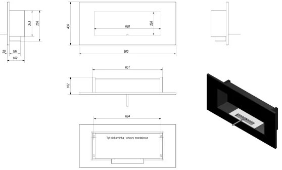 Kratki DELTA2/CZARNY/TUV - Vestavěný BIO DELTA2 krb 40x90 cm 2kW černá